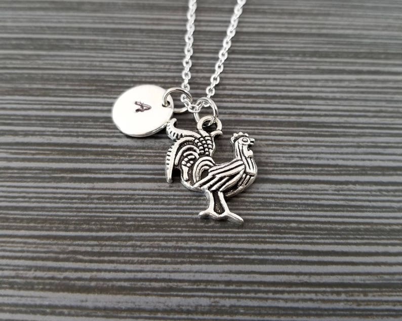 Silver Rooster Necklace Chicken Charm Pendant Personalized - Etsy