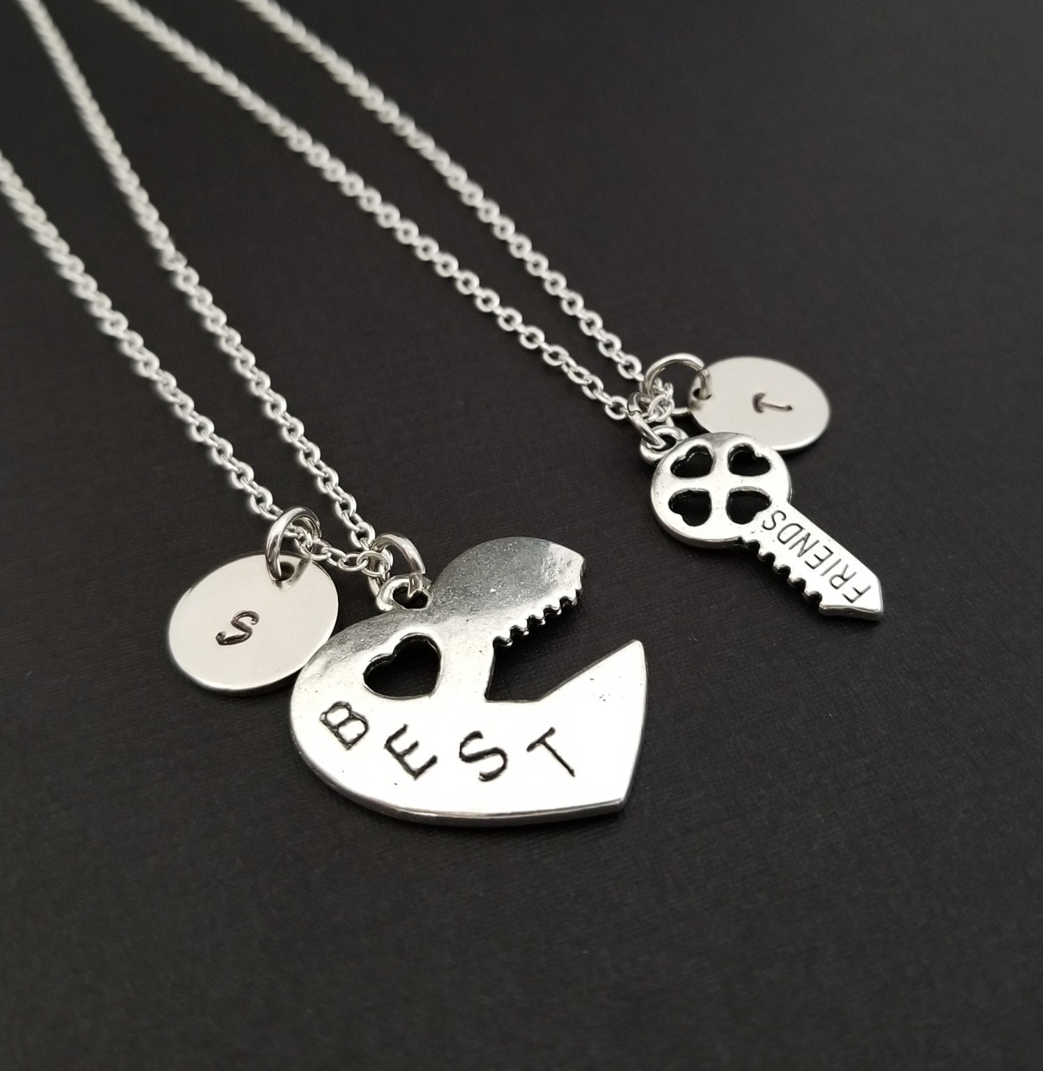 Silver Best Friends Necklace Heart Key Necklace - Etsy