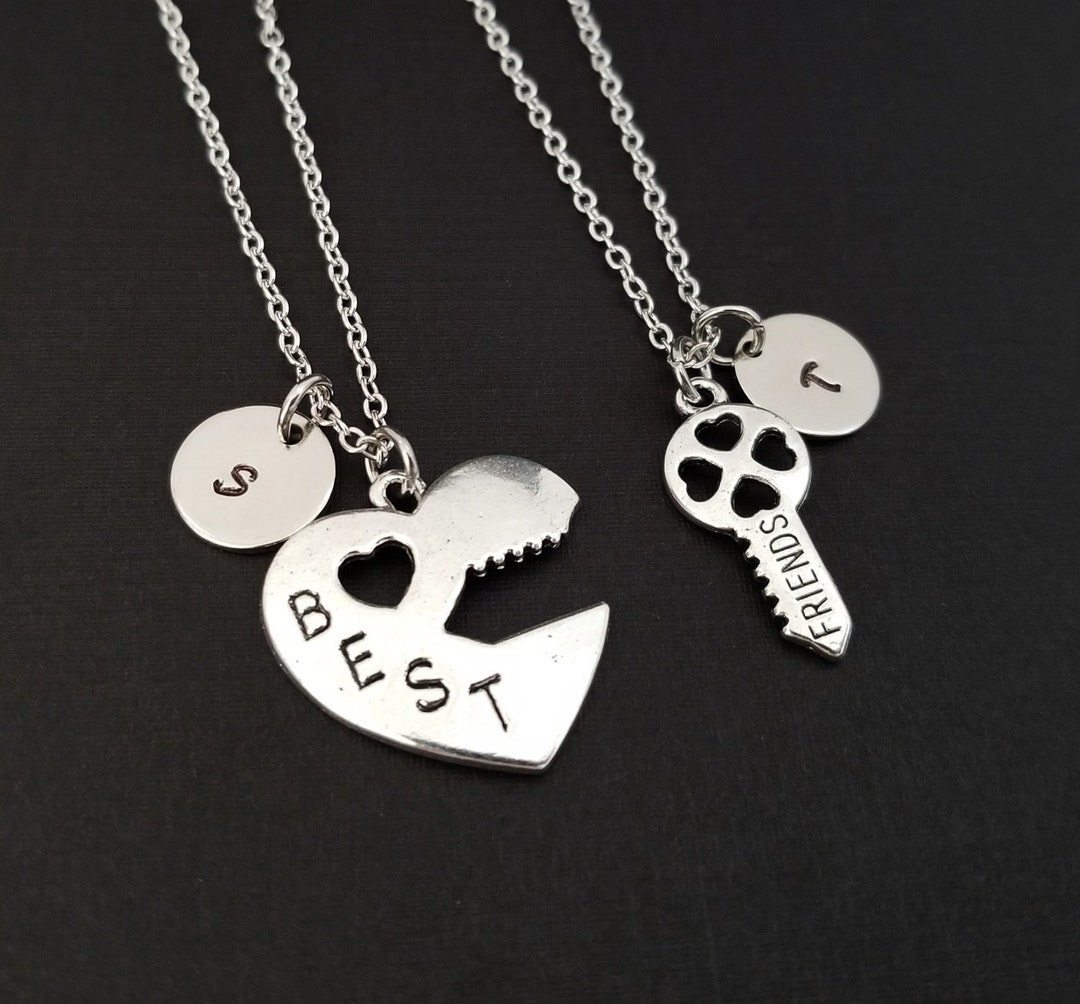Silver Best Friends Necklace Heart Key Necklace - Etsy