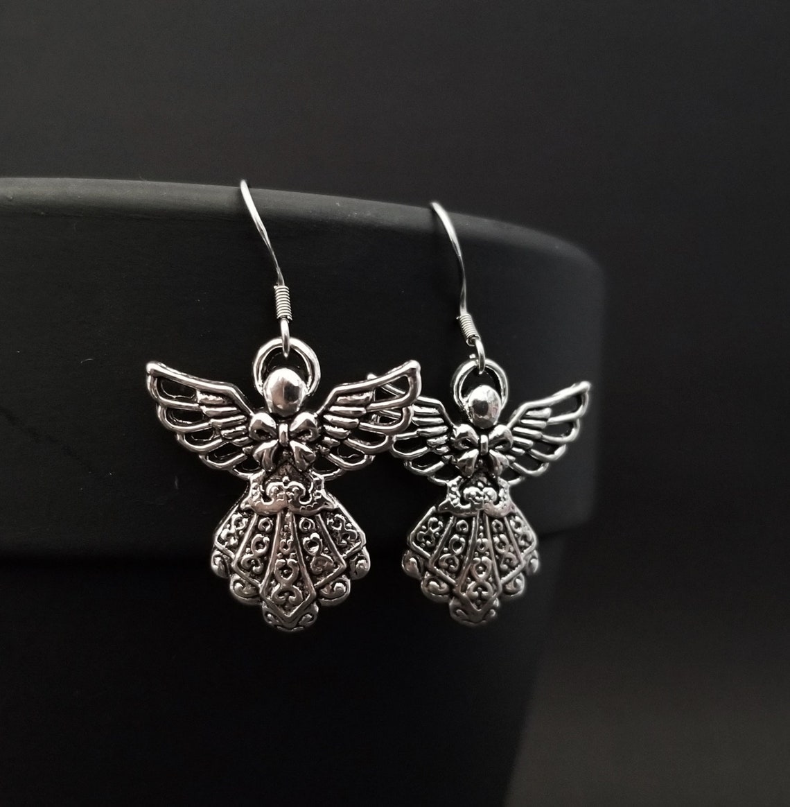 Filigree Angel Earrings - Angel Charm Earrings - Guardian Angel Gift ...