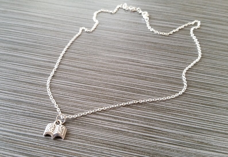 Silver Book Necklace - Open Book Charm Necklace - Personalized Necklace ...