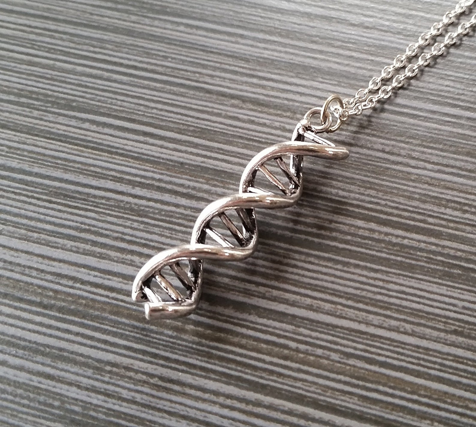 DNA Necklace Helix Pewter Charm Necklace Science Necklace - Etsy