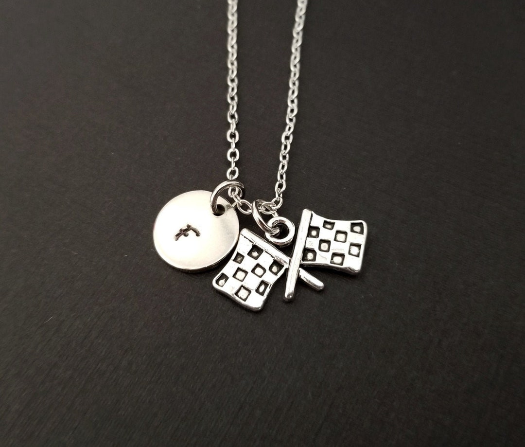 Checkered Flag Necklace - Race Car Charm Necklace - Personalized ...