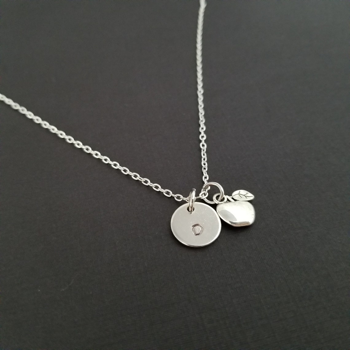 Silver Apple Necklace - Apple Charm Pendant - Personalized Necklace ...