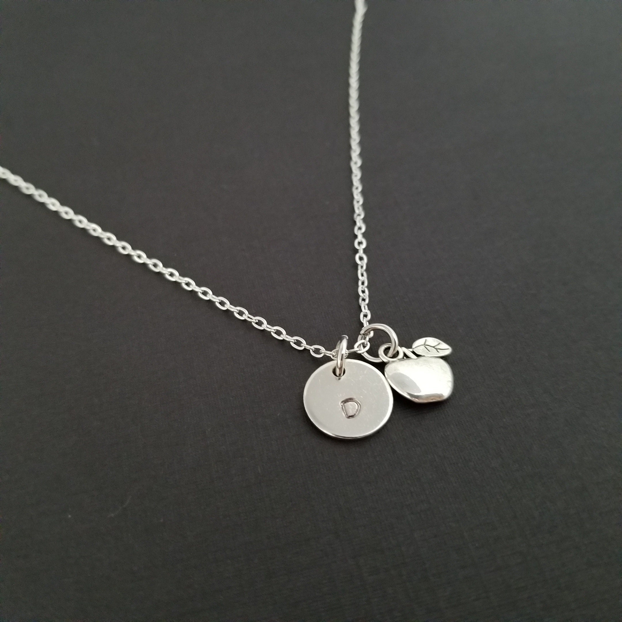 Silver Apple Necklace Apple Charm Pendant Personalized - Etsy