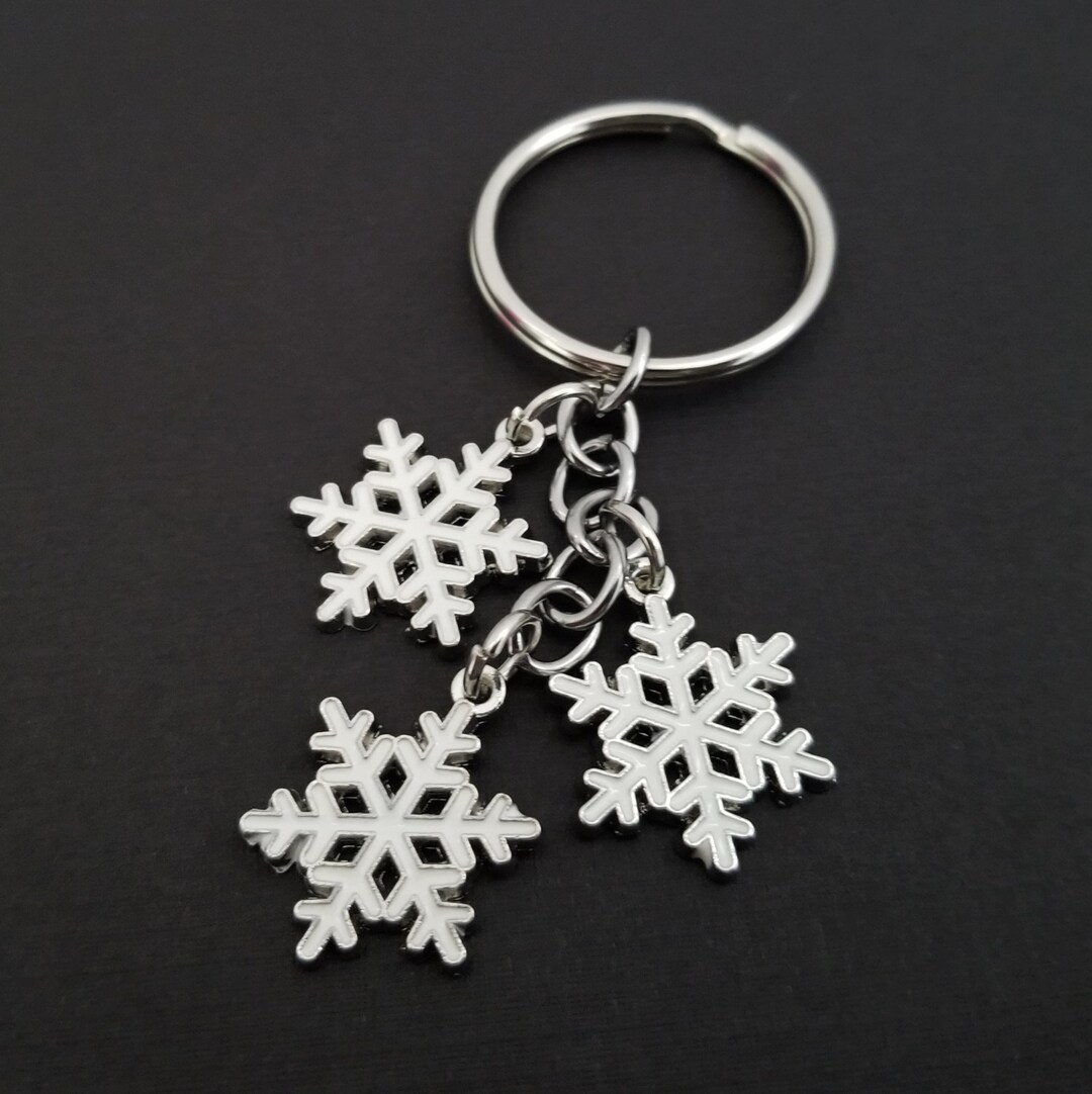 Snowflake Keychain Custom Gift Silver Keychain Holiday Key Chain ...