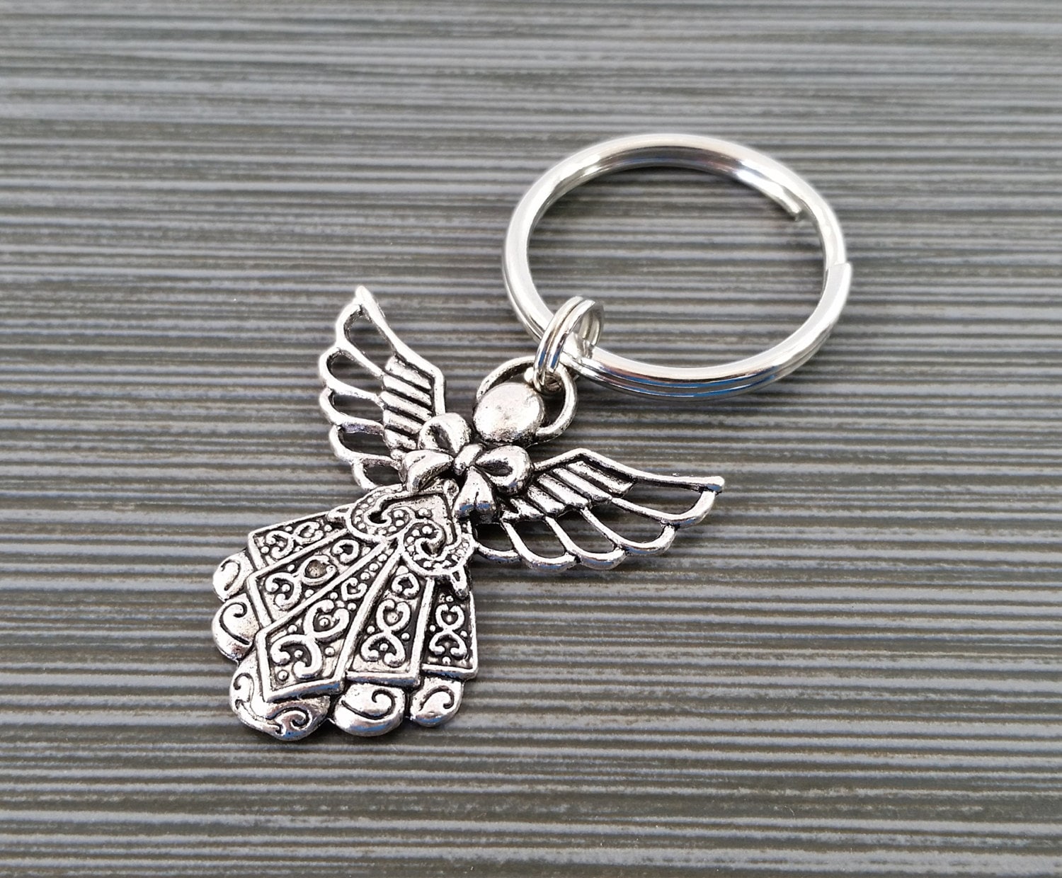 Silver Angel Keychain Custom Gift Silver Keychain Gift - Etsy
