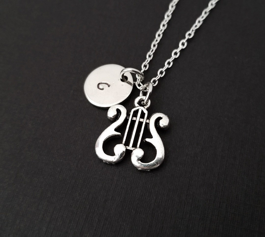 Silver Lyre Necklace - Charm Necklace - Personalized Necklace - Custom ...