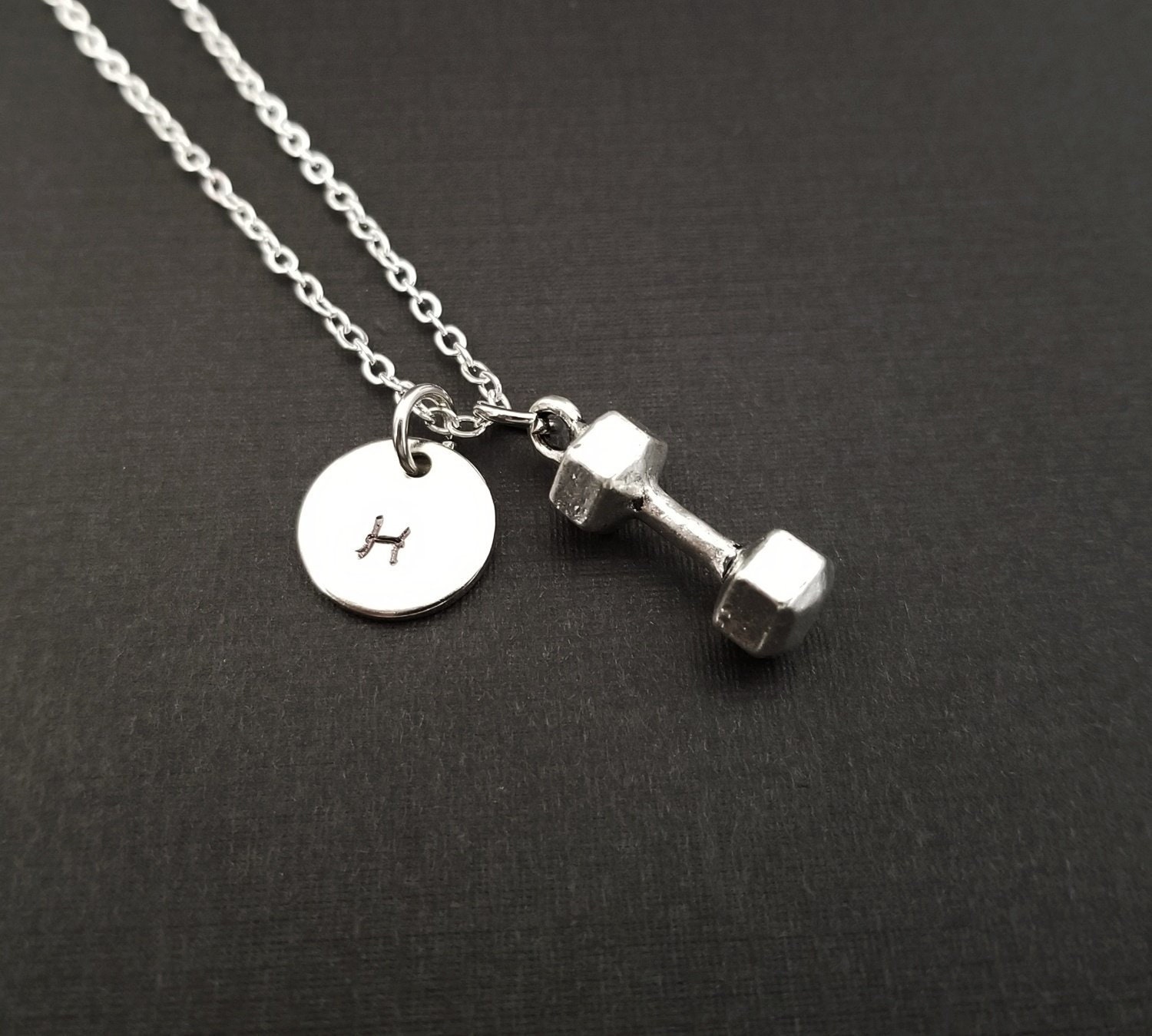 Silver Dumbbell Necklace - Fitness Jewelry - Personalized Necklace ...
