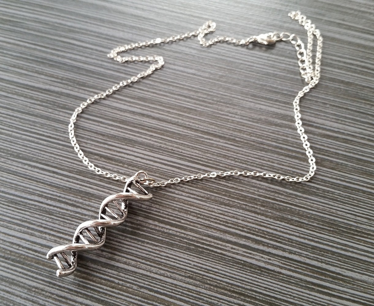 DNA Necklace Helix Pewter Charm Necklace Science Necklace - Etsy