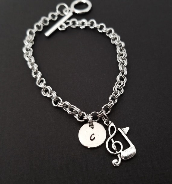 Treble Clef Bracelet Music Note Bracelet Initial Bracelet | Etsy