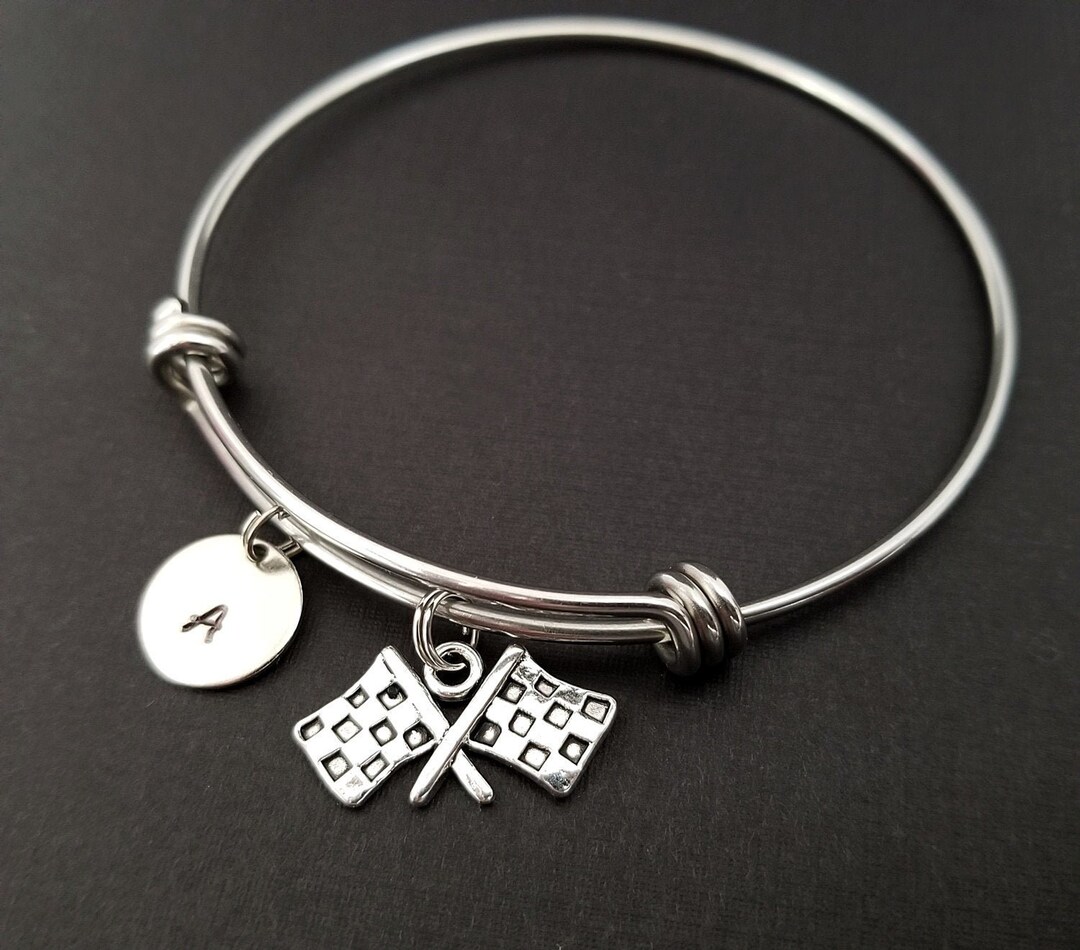 Checkered Flag Bracelet - Expandable Bangle - Race Car Charm Bracelet ...