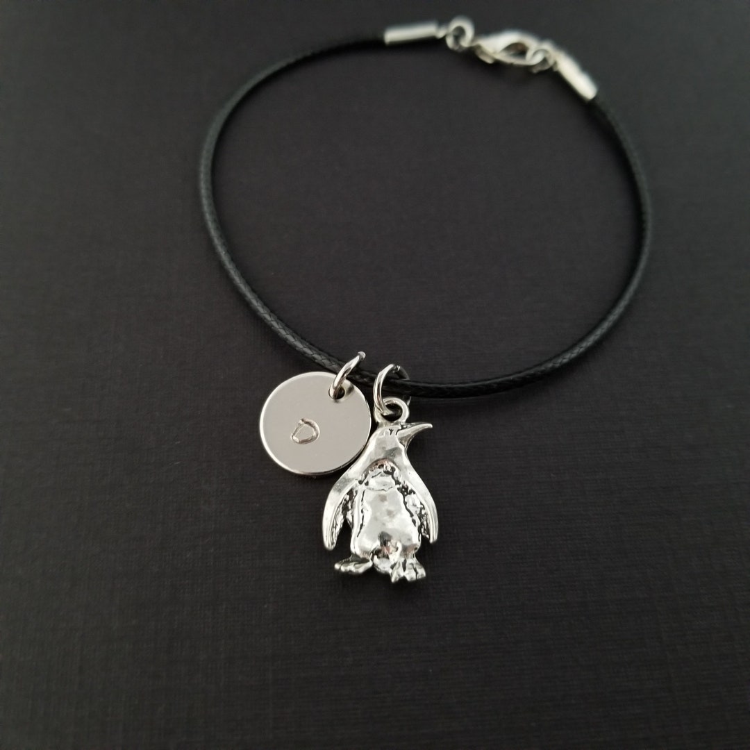 Penguin Charm Bracelet Penguin Jewelry Penguin Bracelet Black Bracelet ...