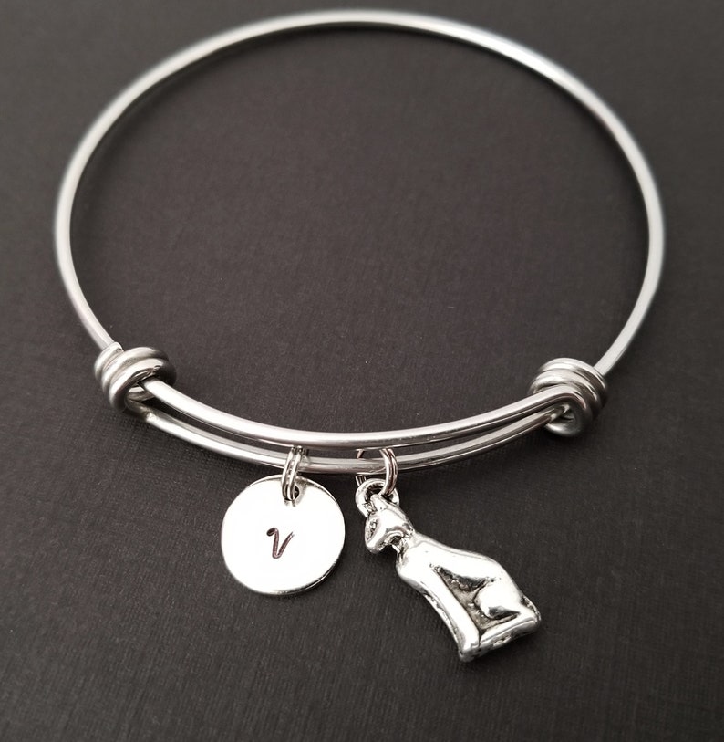 Silver Cat Bangle Cat Bracelet Cat Charm Bracelet | Etsy