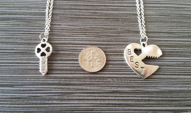 Silver Best Friends Necklace Heart Key Necklace | Etsy