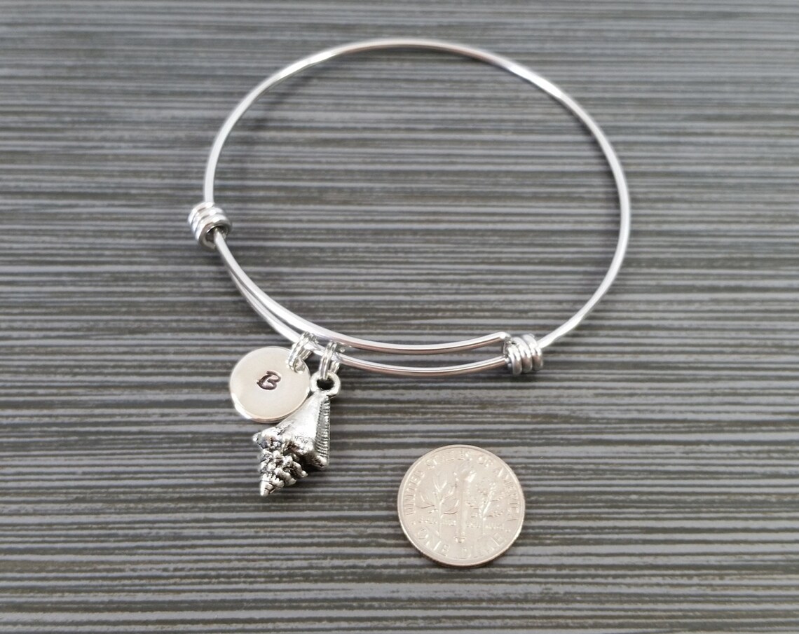 Seashell Bangle Sea Shell Charm Bracelet Expandable Bangle - Etsy