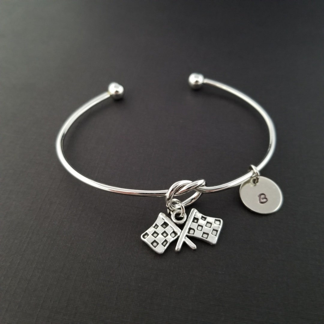 Checkered Flag Knot Bangle - Race Car Bracelet - Expandable Bangle ...