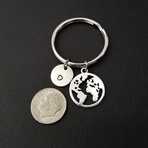 Silver World Map Keychain Custom Gift Silver Keychain Globetrotter Gift ...