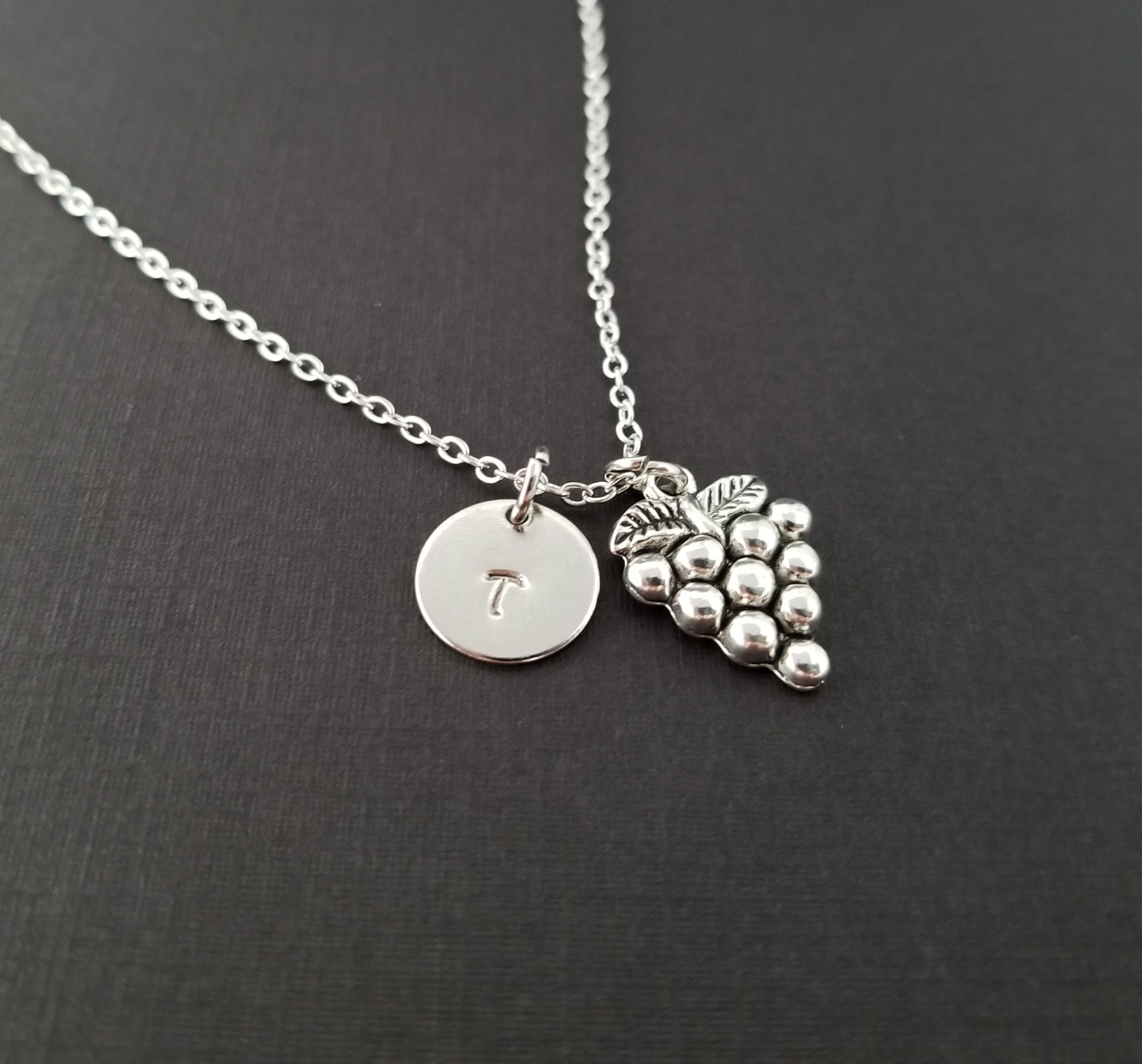 Silver Grape Necklace Grape Charm Pendant Personalized | Etsy