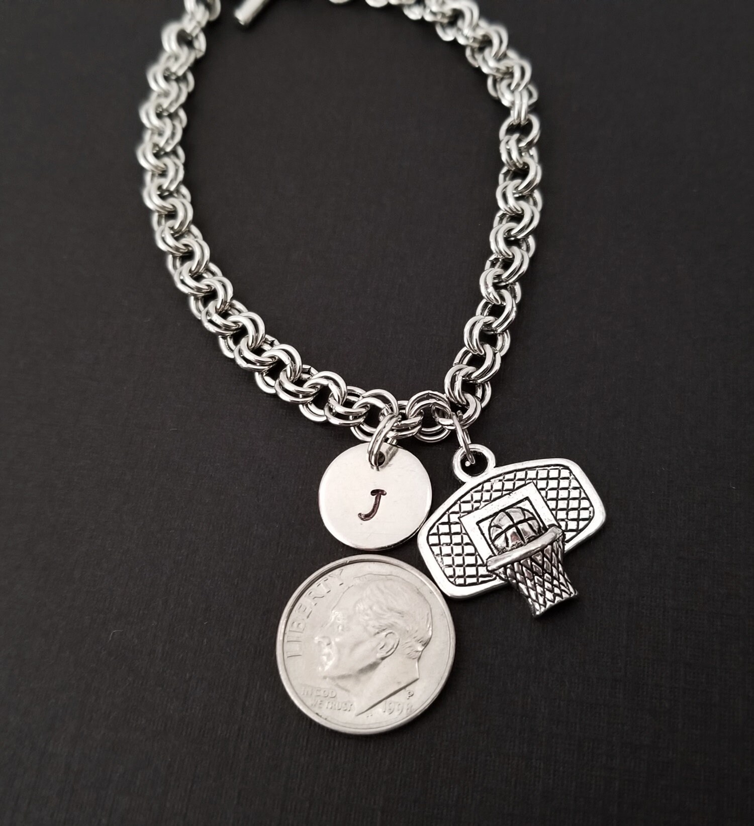 Basketball Bracelet - Sports Bangle - Basketball Charm Bracelet ...
