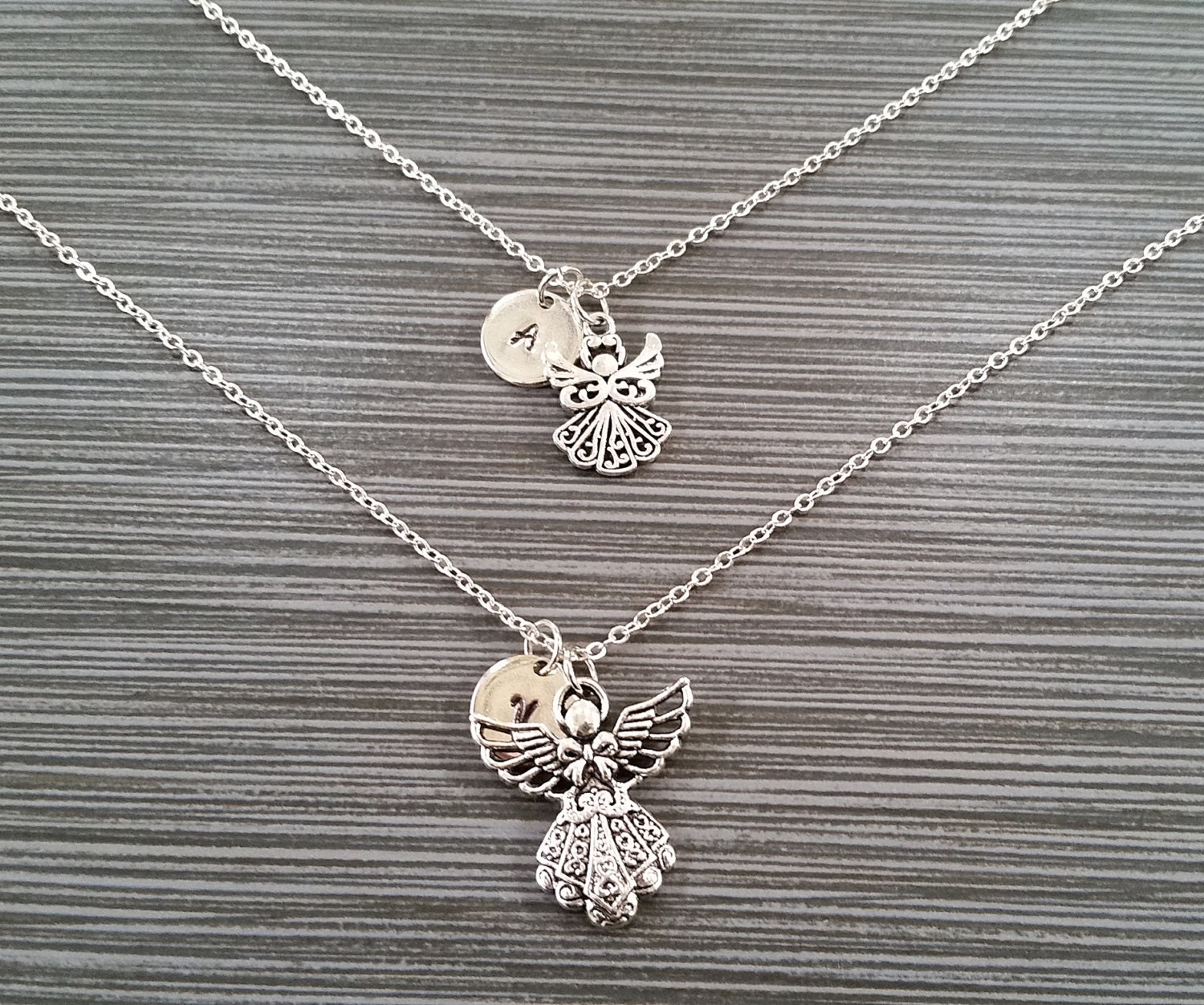Two Antique Silver Mother Daughter Necklaces Angel Necklaces | Etsy