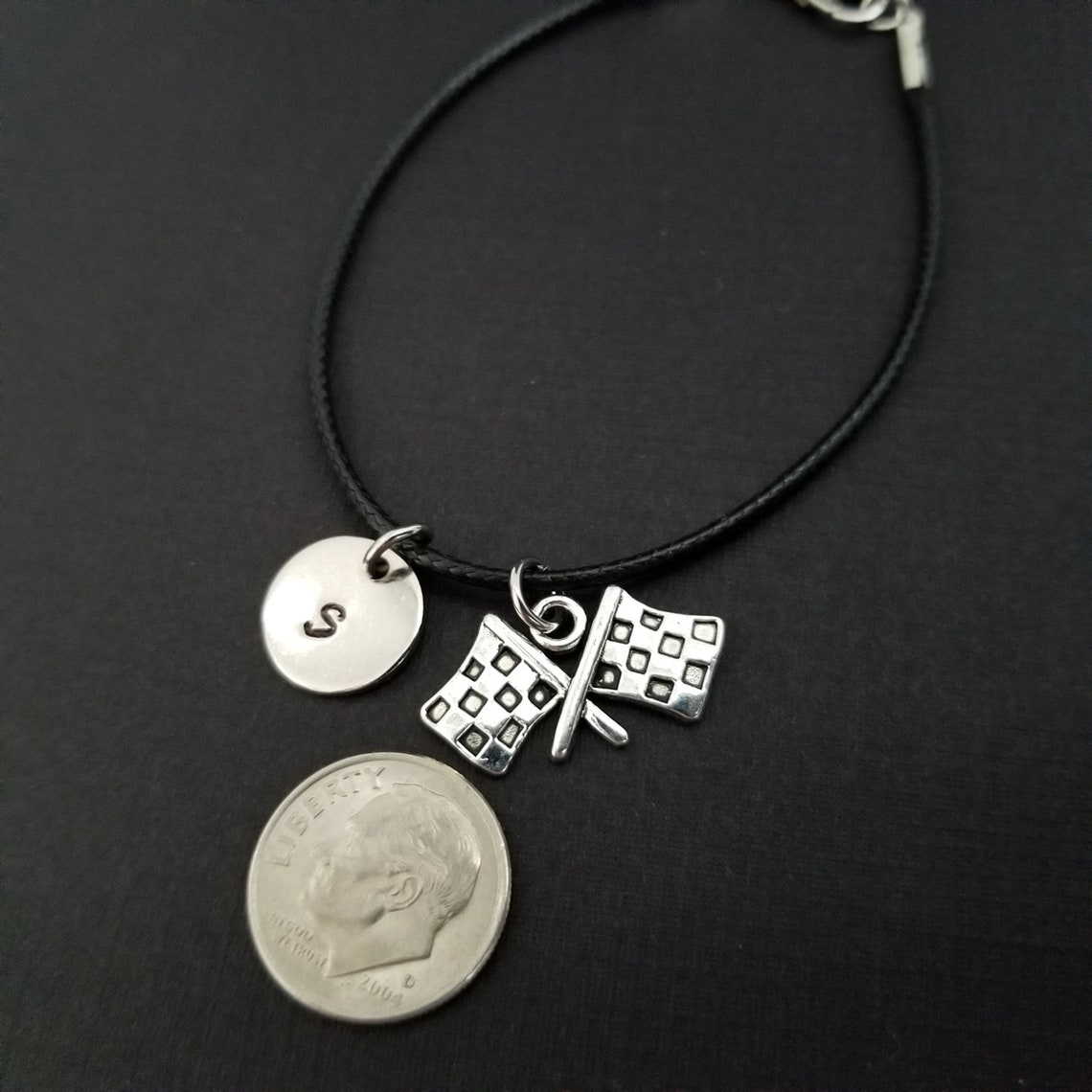 Checkered Flag Charm Bracelet Race Car Cord Bracelet Black - Etsy