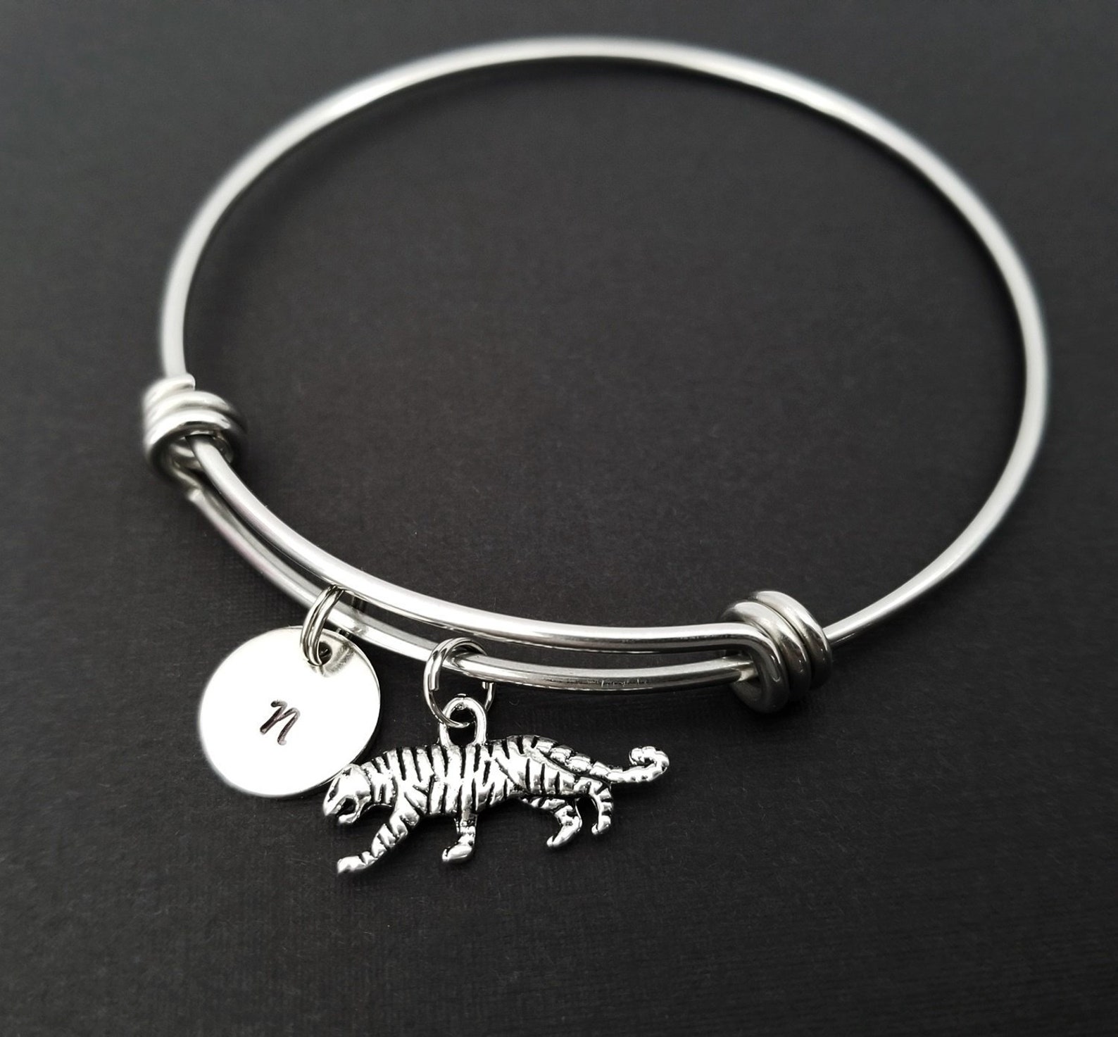 Tiger Bangle Tiger Charm Bracelet Adjustable Bangle - Etsy