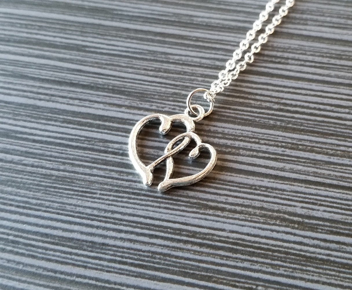 Silver Heart Necklace Double Heart Pendant Personalized - Etsy