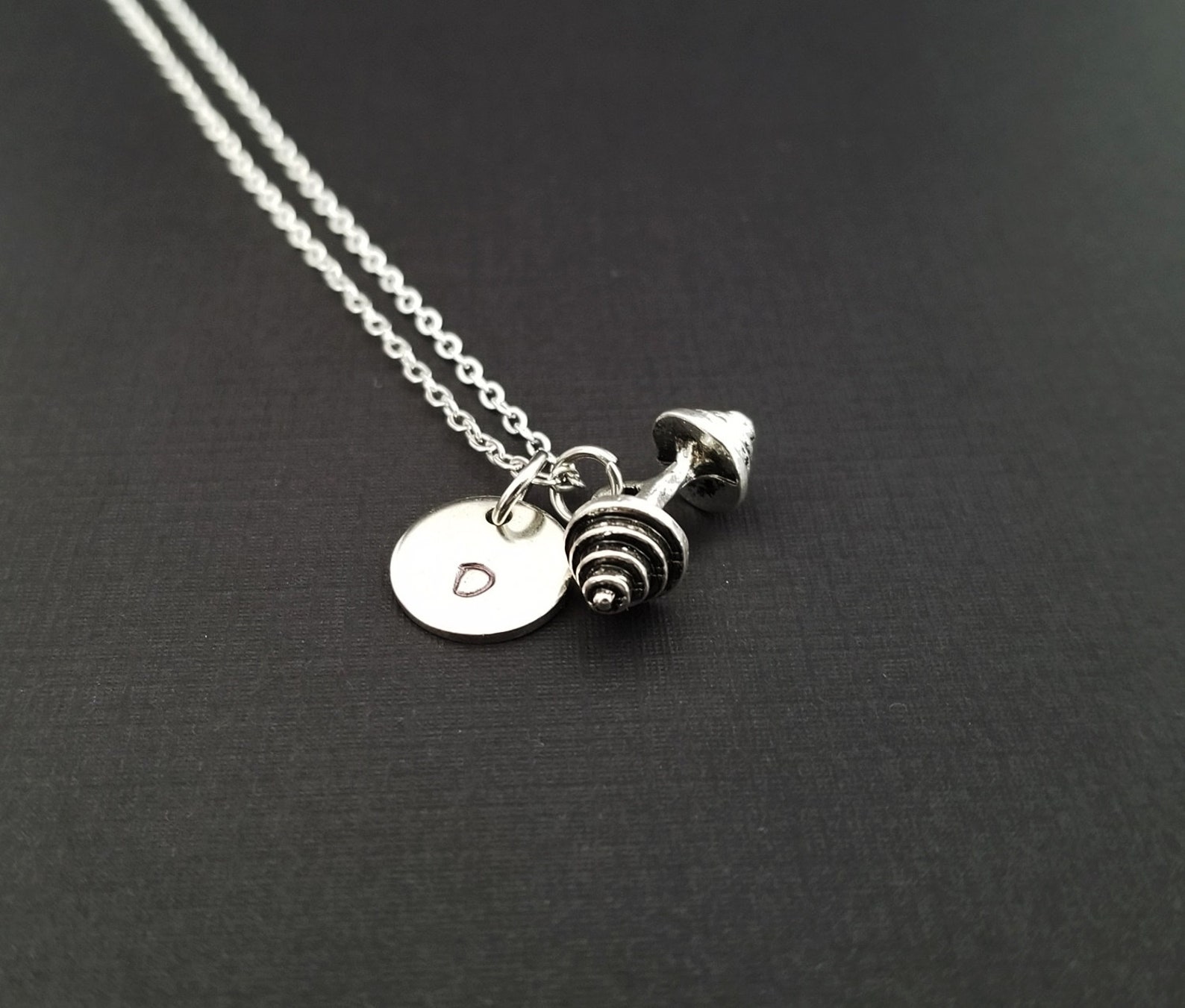 Silver Barbell Necklace Fitness Jewelry Personalized - Etsy