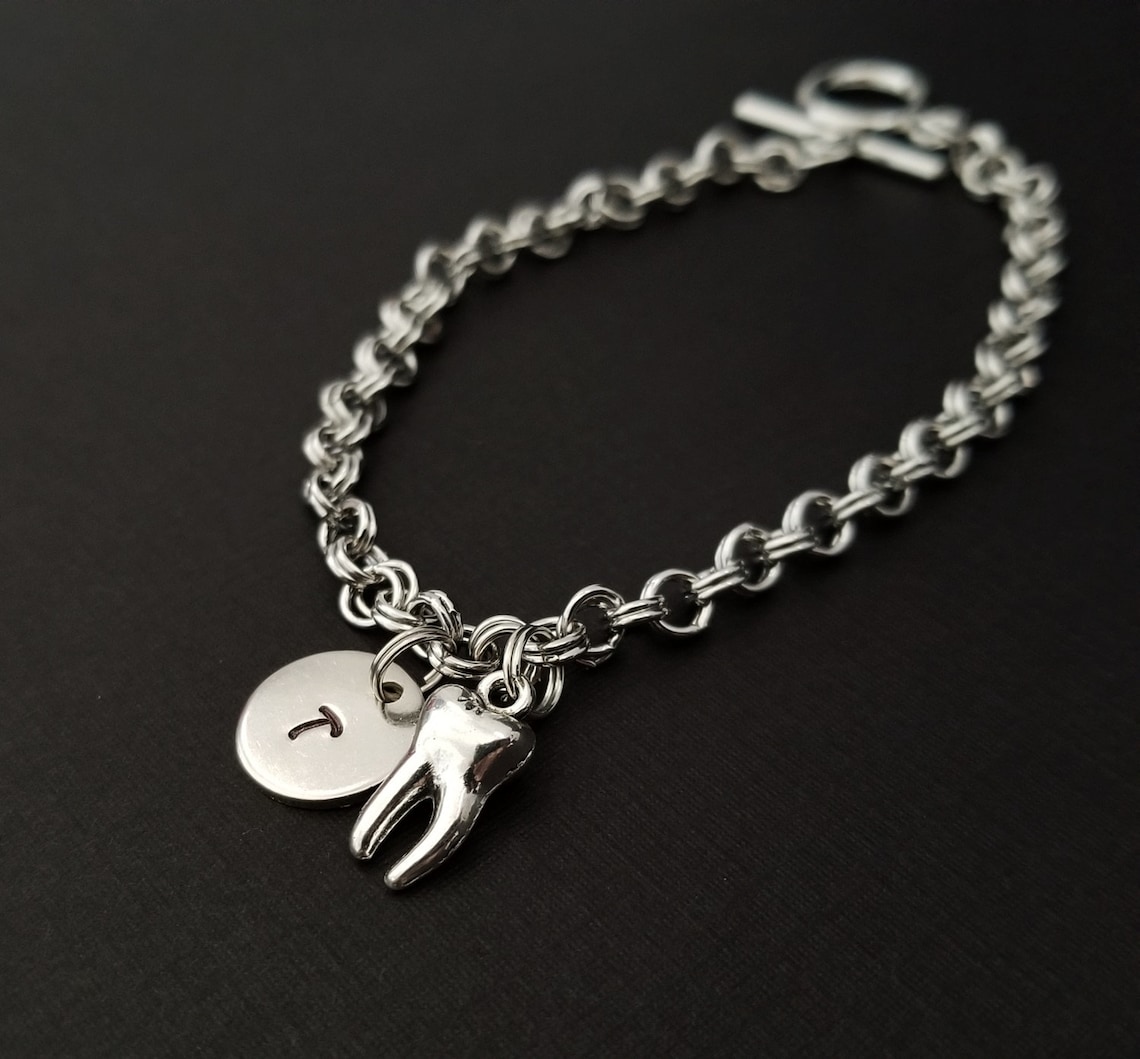 Tooth Bracelet Teeth Charm Bracelet Initial Bracelet - Etsy