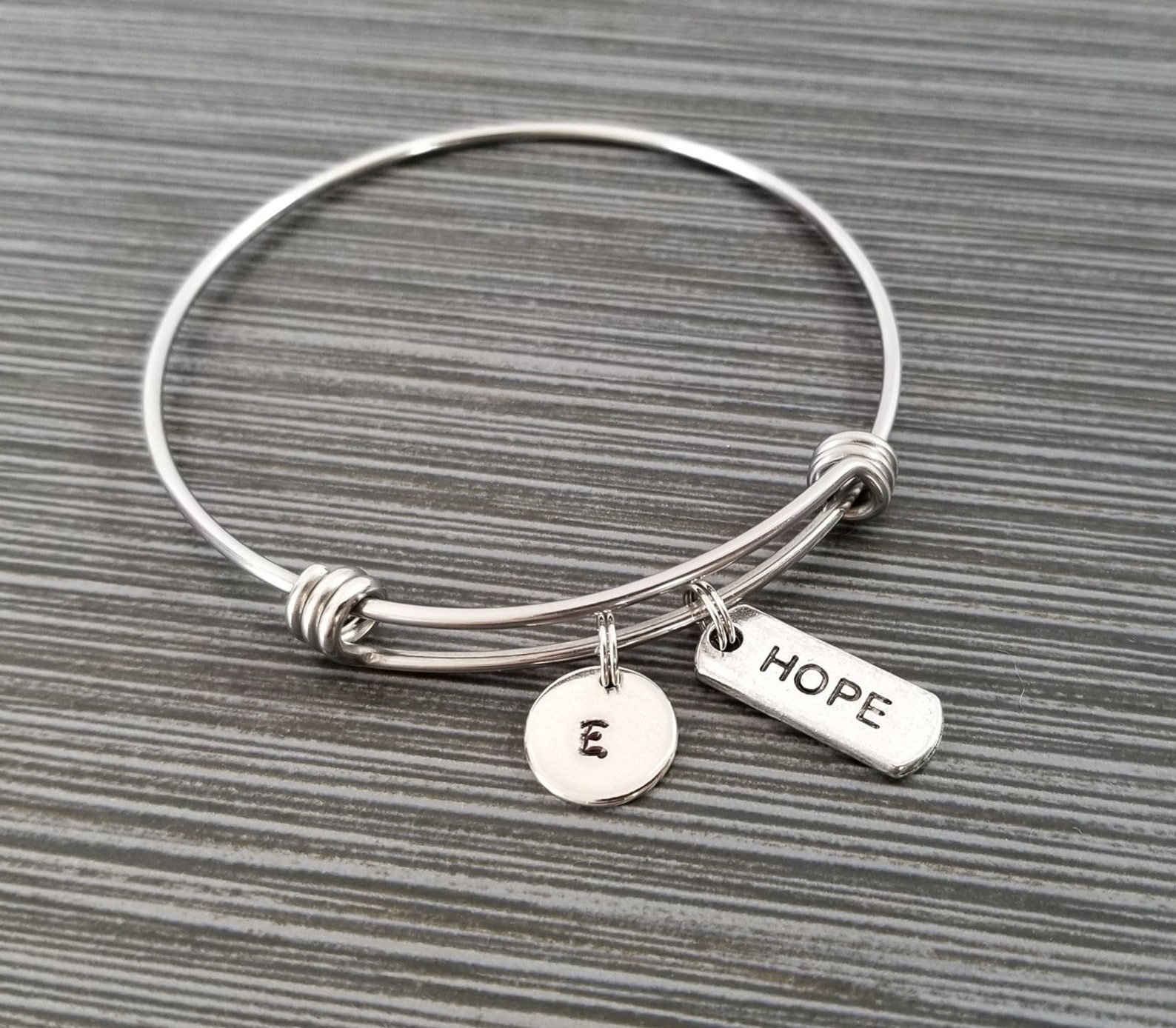 Hope Bangle Bracelet Hope Charm Bracelet Adjustable - Etsy