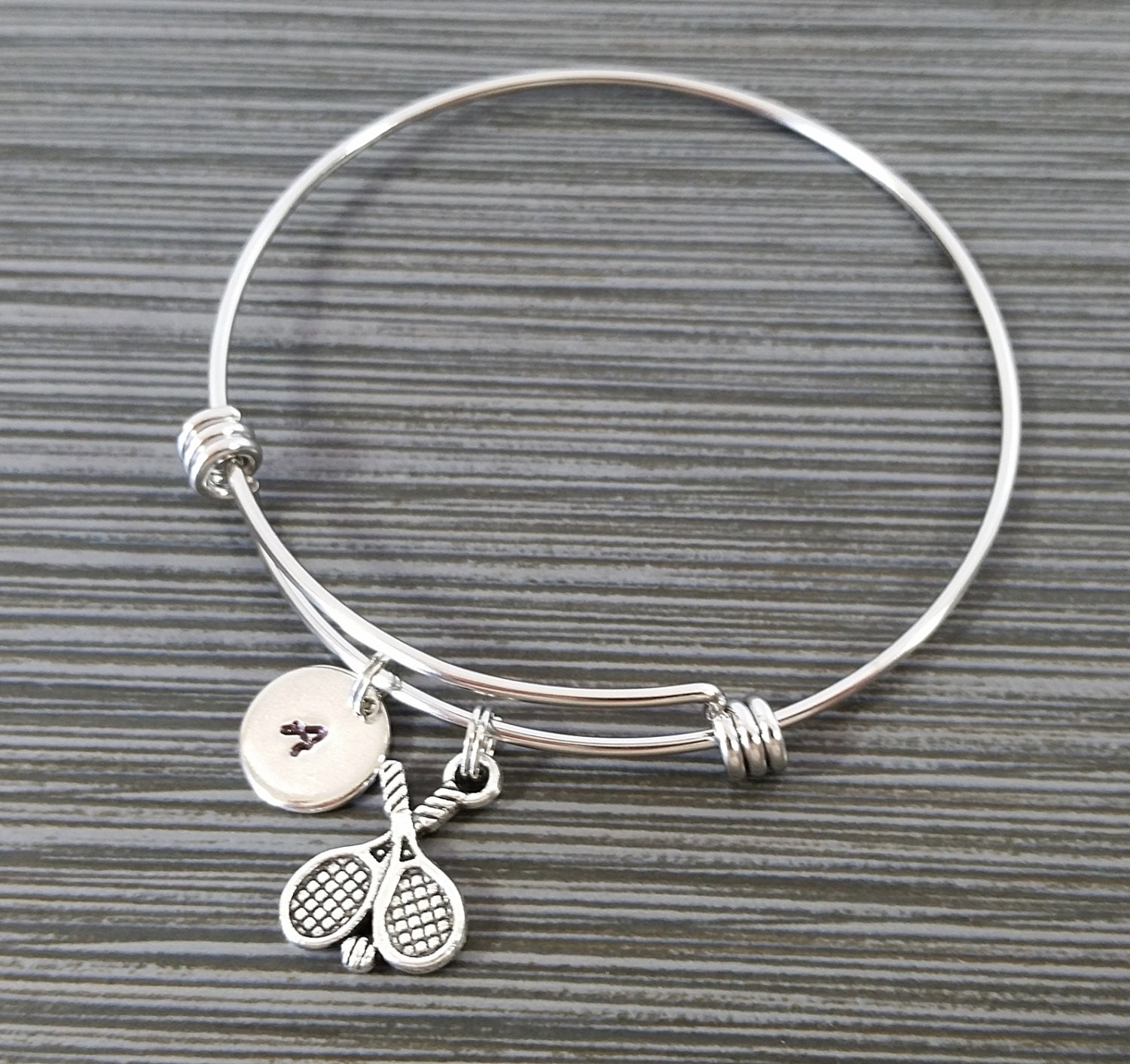 Tennis Bracelet - Expandable Bangle - Tennis Racket Ball Charm Bracelet ...