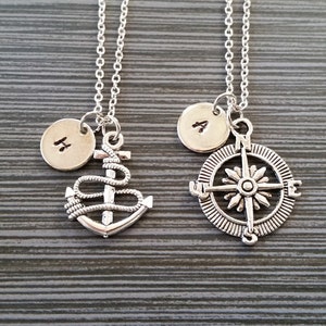 Two Nautical Charm Necklaces - Compass and Anchor Necklaces ...