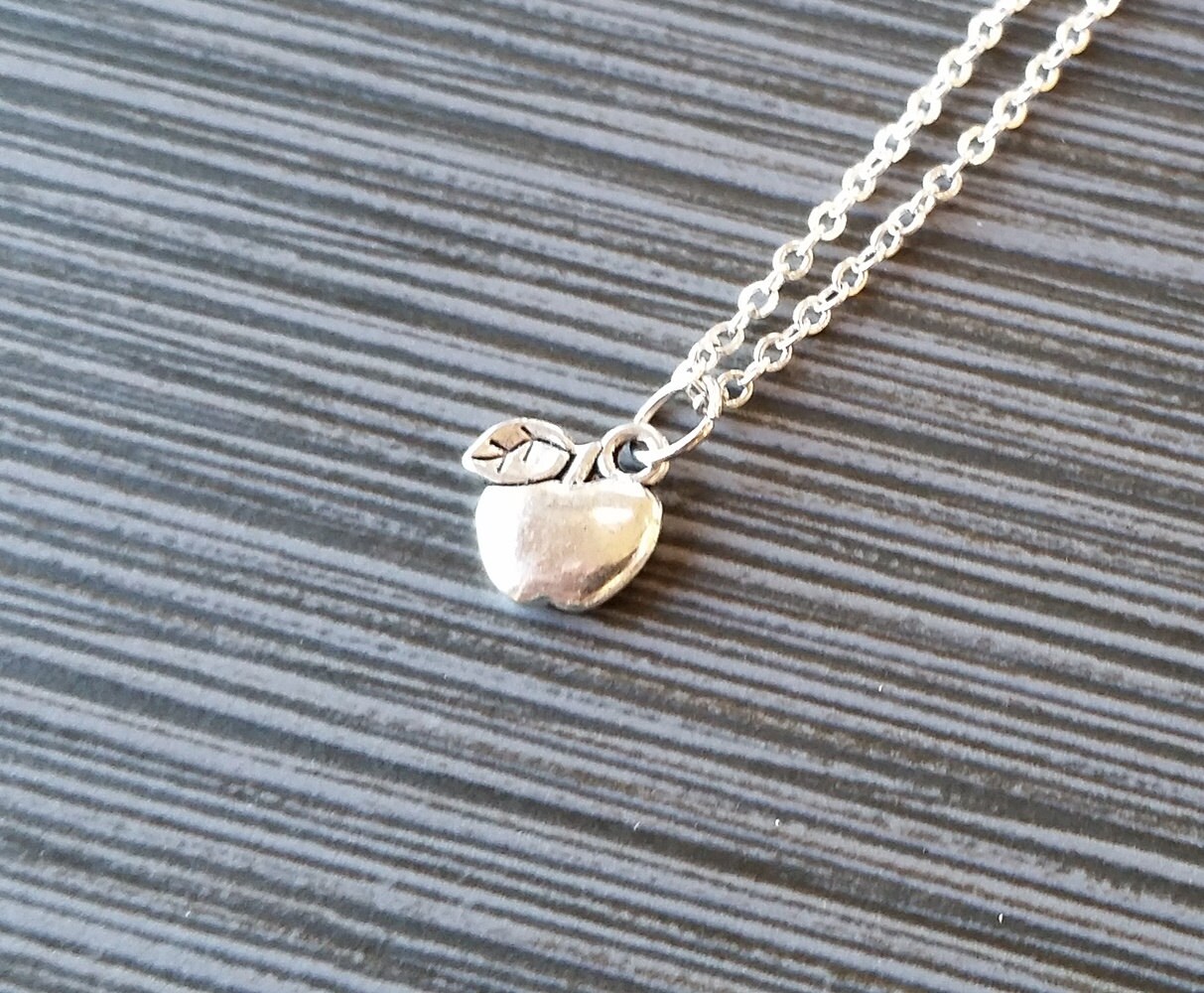 Silver Apple Necklace Apple Charm Pendant Personalized - Etsy