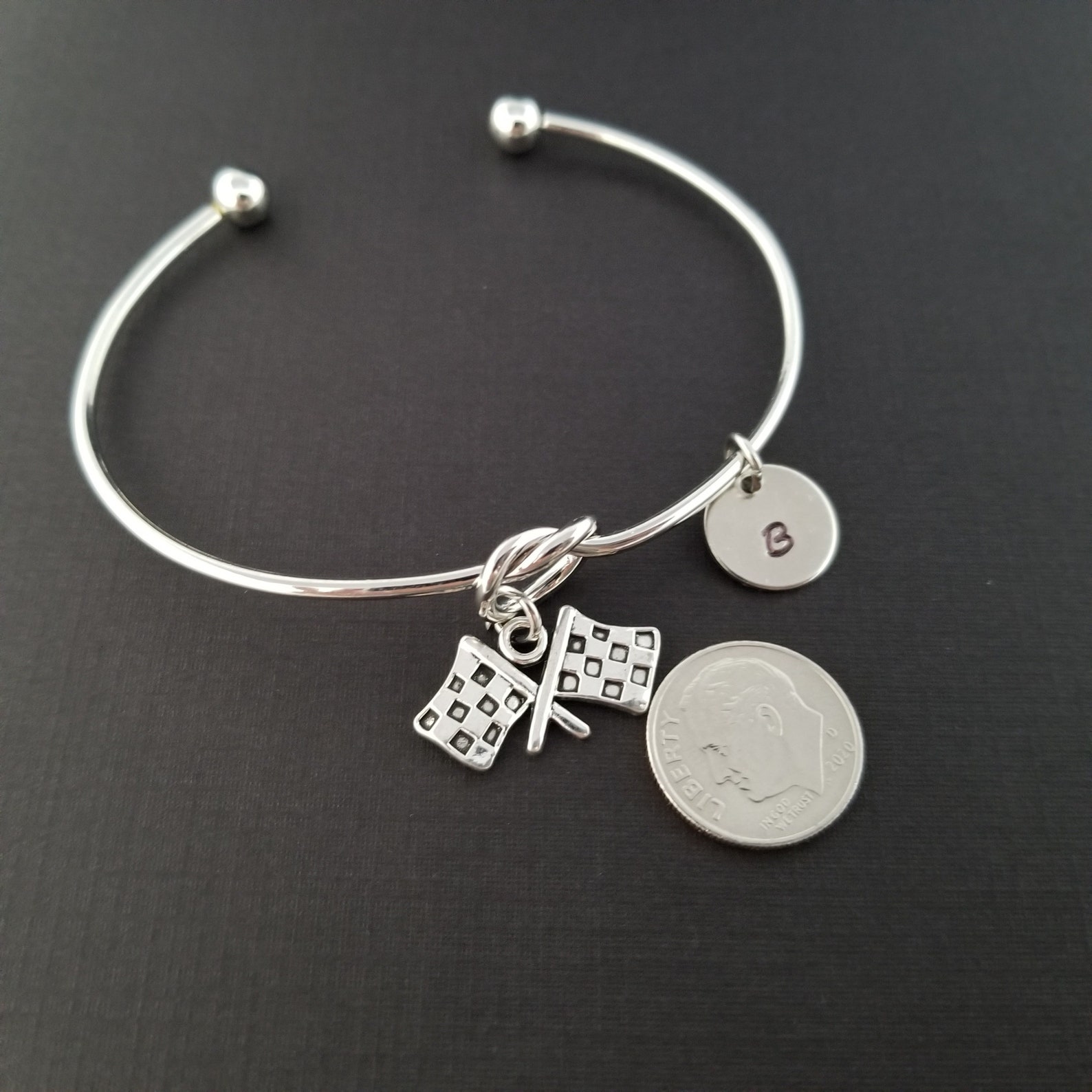 Checkered Flag Knot Bangle Race Car Bracelet Expandable Bangle Racing ...