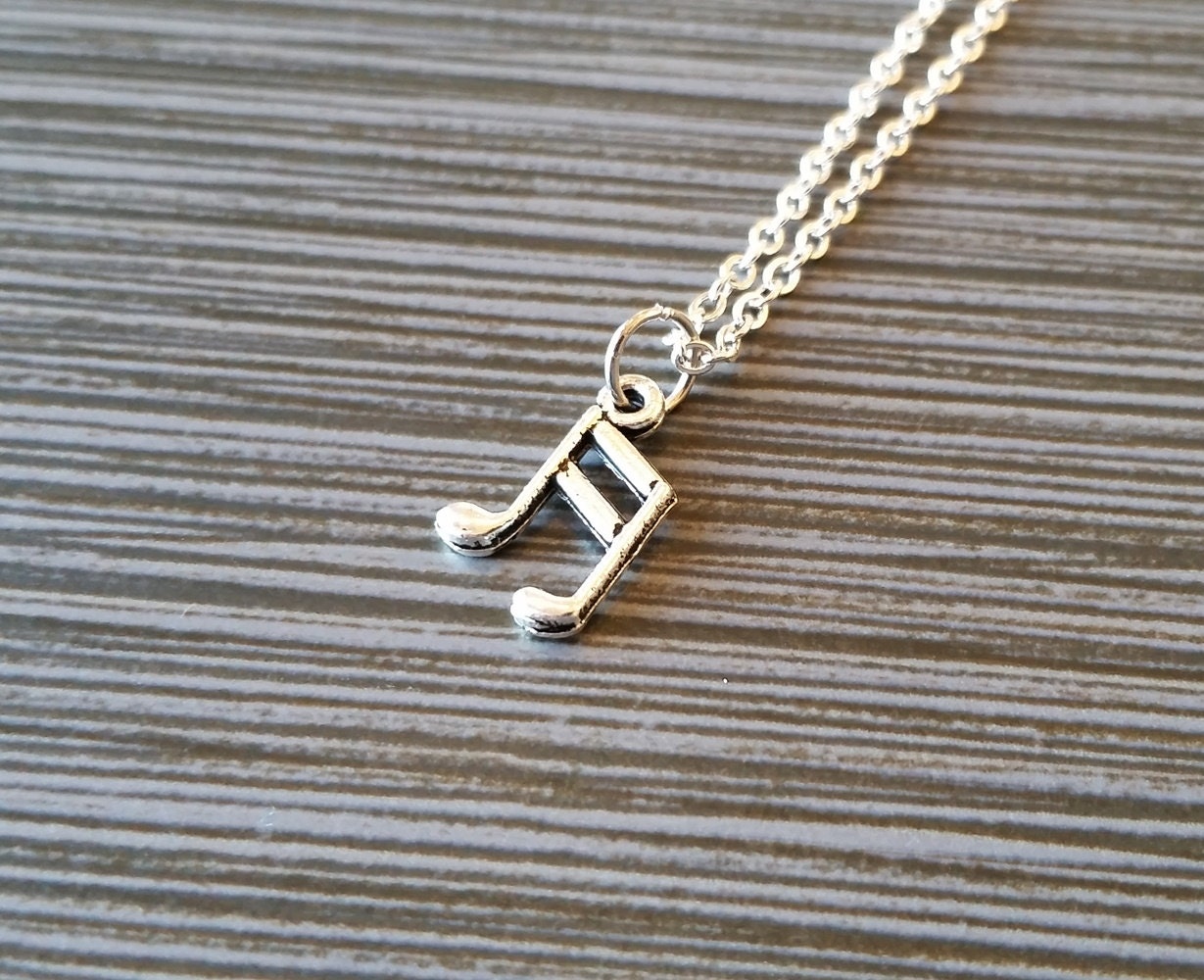 Silver Music Note Necklace Charm Necklace Personalized | Etsy
