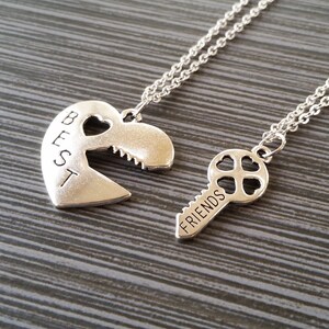 Silver Best Friends Necklace Heart Key Necklace - Etsy