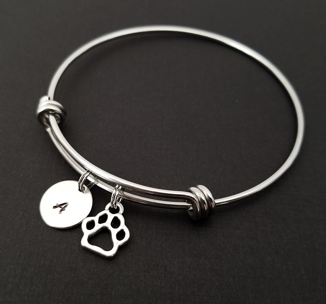 Dog Paw Bangle - Dog Charm Bracelet - Expandable Bangle - Open Paw ...