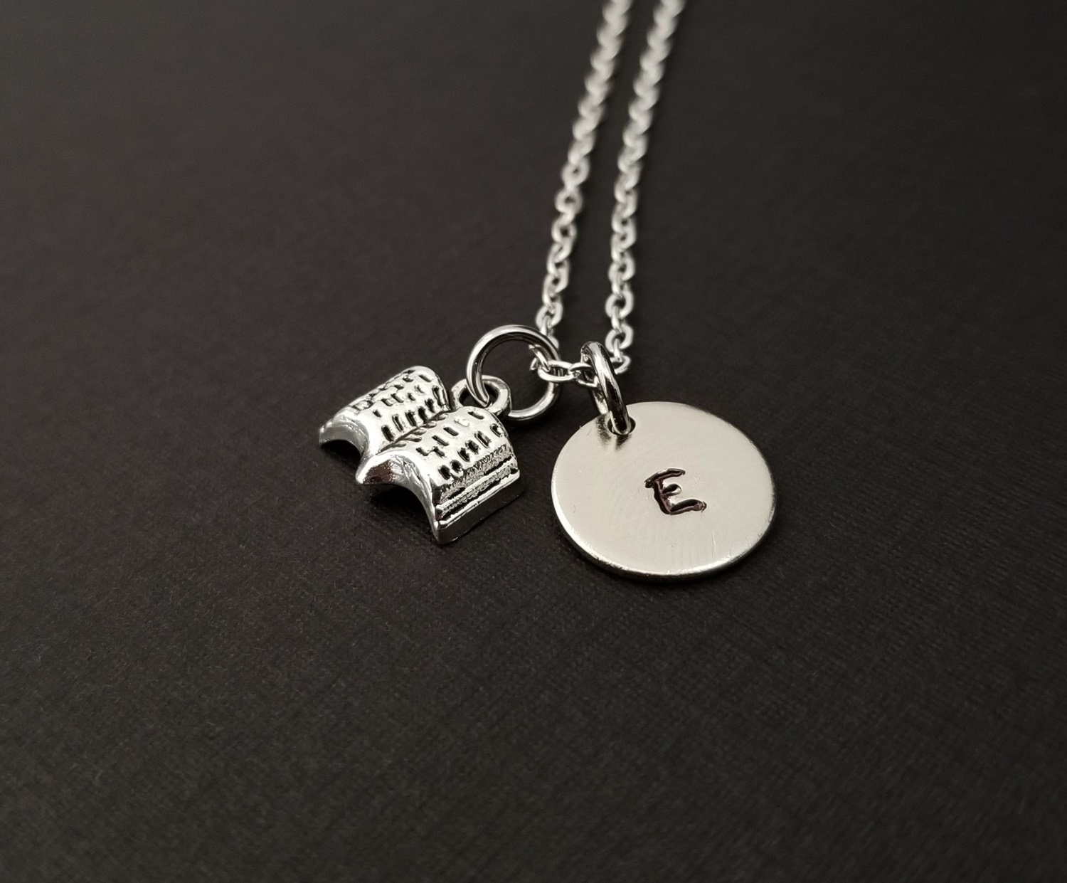 Silver Book Necklace - Open Book Charm Necklace - Personalized Necklace ...