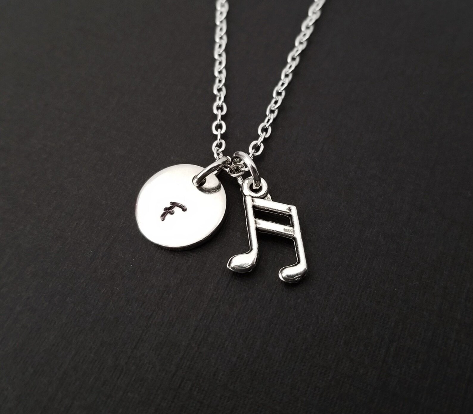 Silver Music Note Necklace Charm Necklace Personalized | Etsy