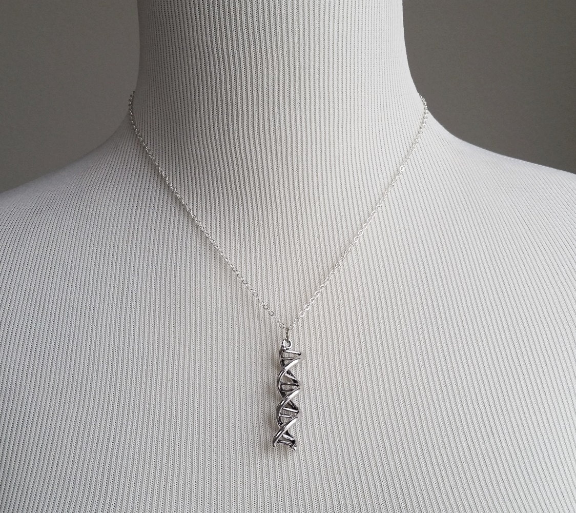 DNA Necklace Helix Pewter Charm Necklace Science Necklace - Etsy