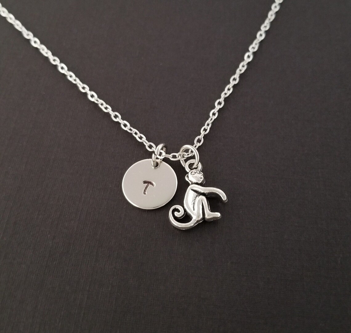Silver Monkey Necklace - Monkey Charm Necklace - Personalized Necklace ...