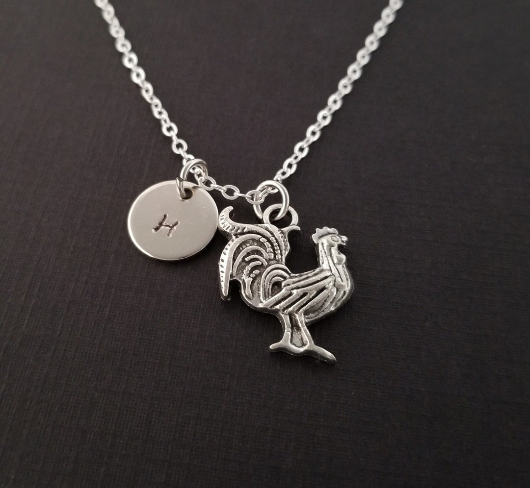 Silver Rooster Necklace Chicken Charm Pendant Personalized - Etsy