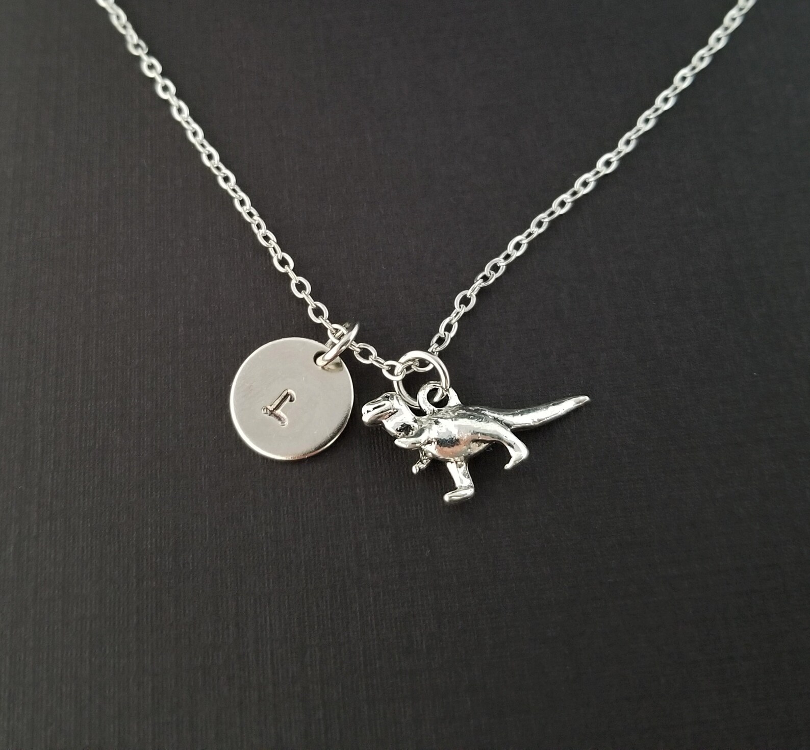 Silver T-rex Necklace - Dinosaur Charm Necklace - Personalized Necklace ...