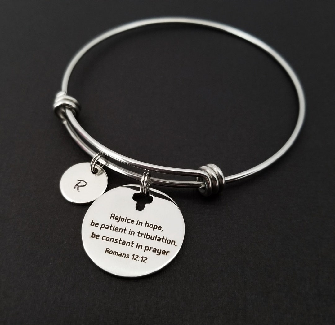 Romans 12:12 Bracelet Rejoice in Hope Expandable Charm Bracelet Initial ...