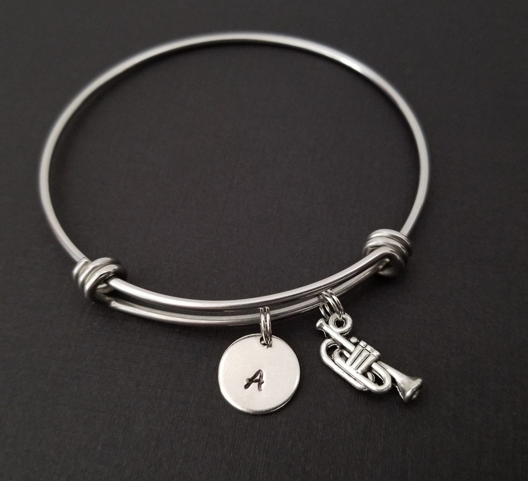 Silver Trumpet Bangle Bracelet - Band Student Bracelet - Personalized ...