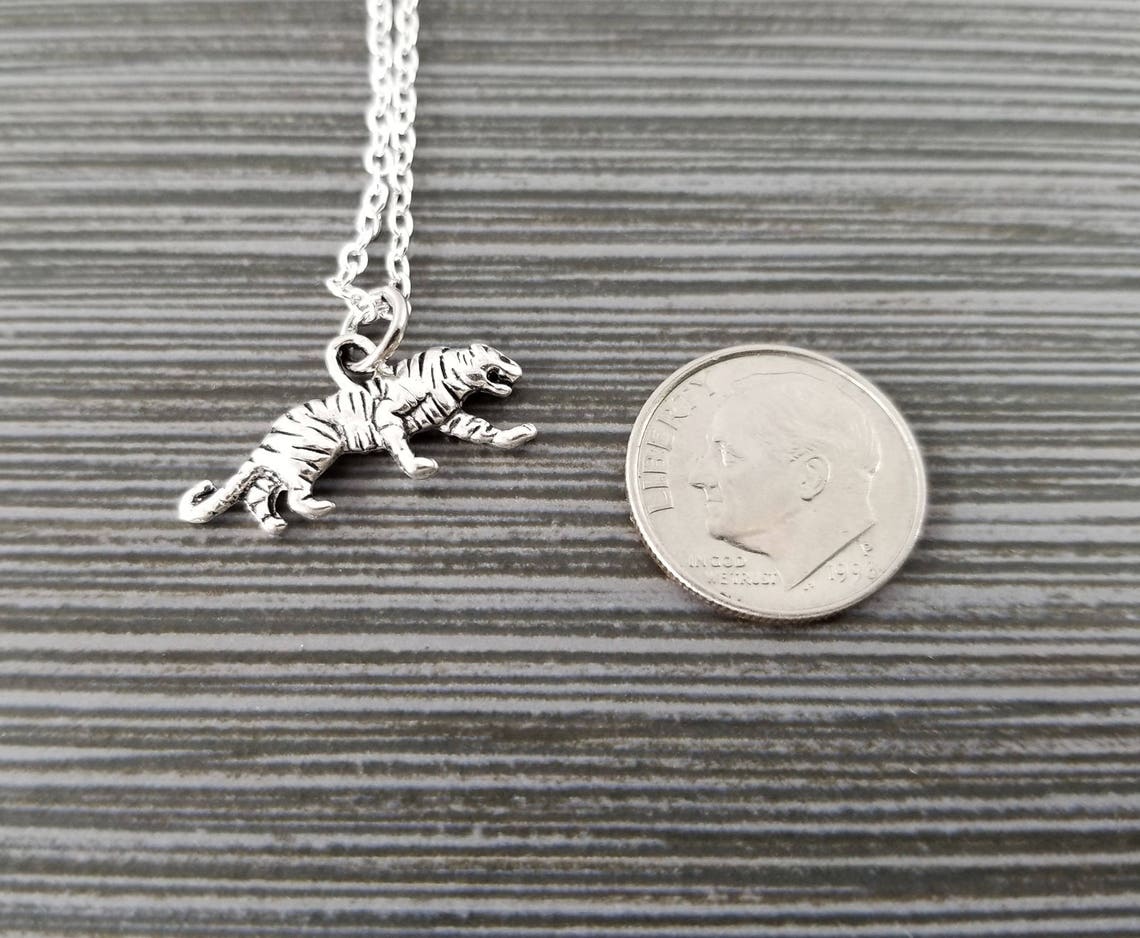 Silver Tiger Necklace Tiger Charm Necklace Personalized | Etsy