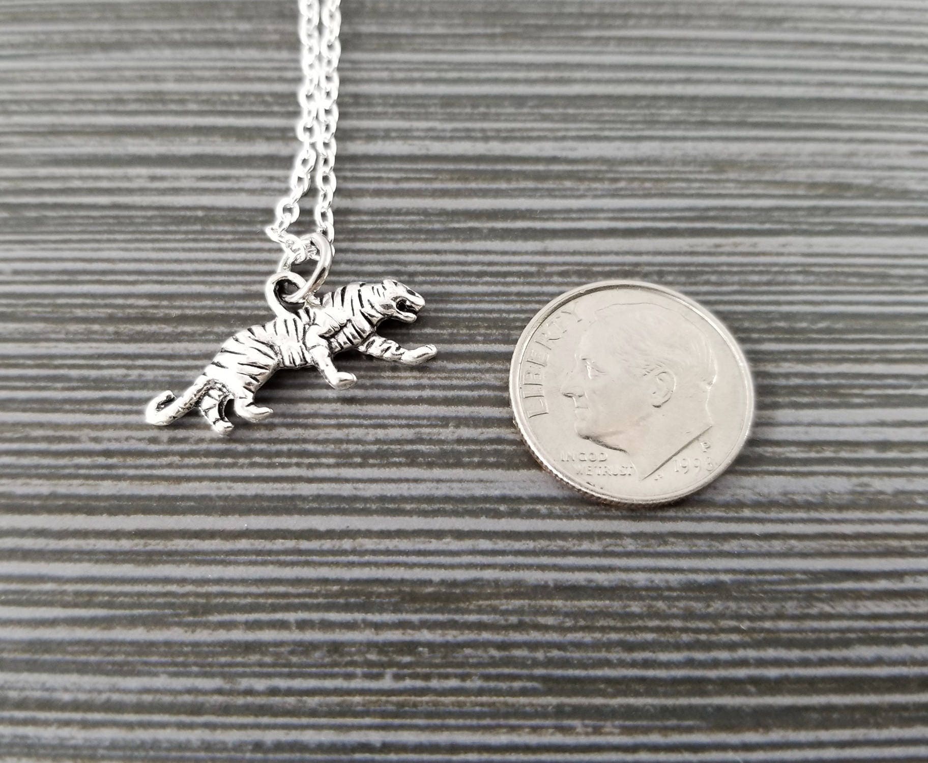 Silver Tiger Necklace Tiger Charm Necklace Personalized | Etsy