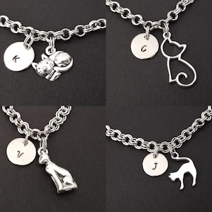 Cat Bracelet Cat Charm Bracelet Gift for Cat Lover Initial Bracelet ...