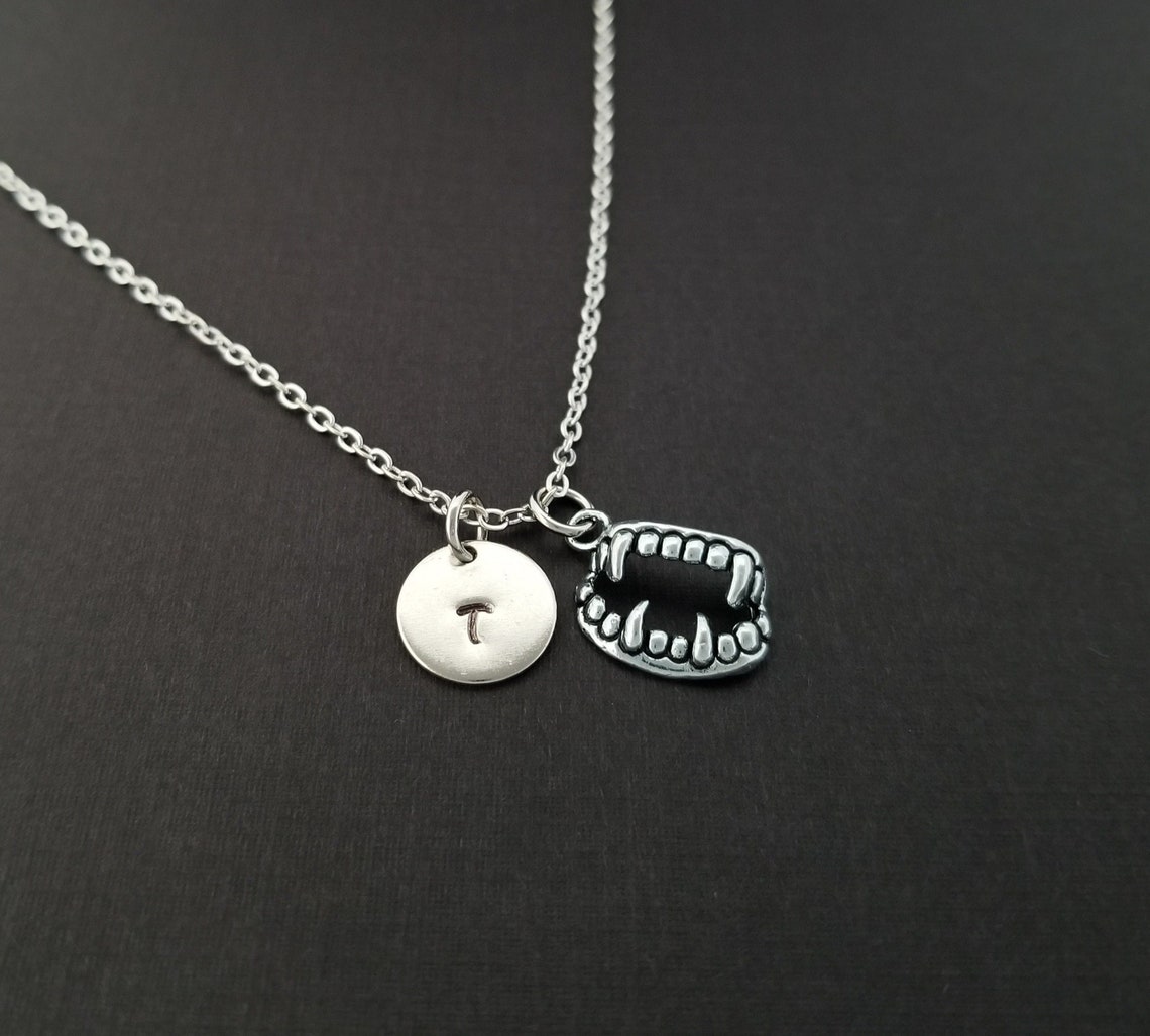 Silver Vampire Necklace Vampire Teeth Necklace | Etsy